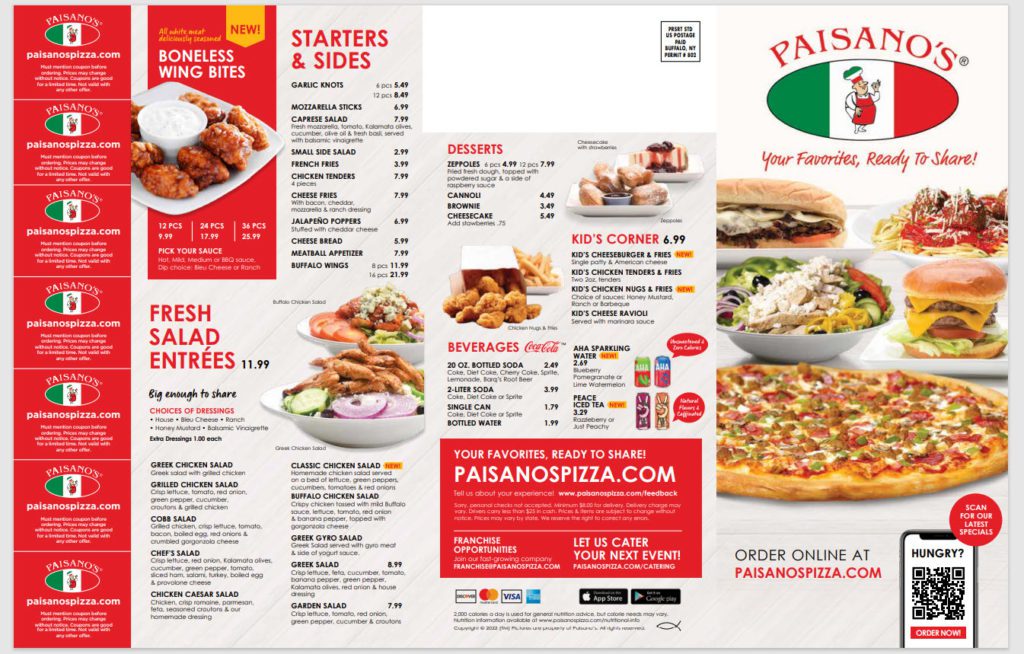 Menu - Welcome Paisano's Pizza Restaurant